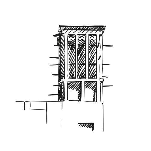 Wind catching tower hand drawn sketch Royalty Free Vector