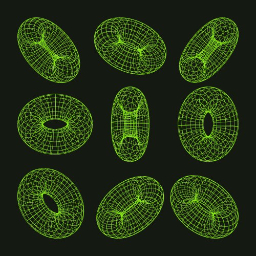 Wireframe shapes in 3d mesh grid perspective Vector Image