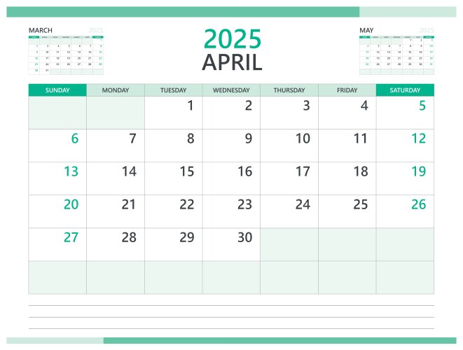 Calendar 2025 template on green background Vector Image