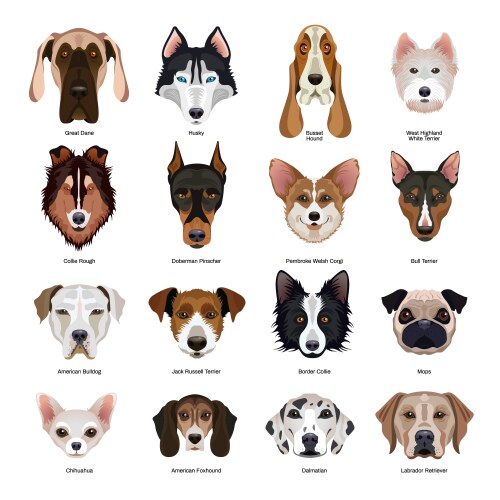 Dogs profile silhouette icon set Royalty Free Vector Image