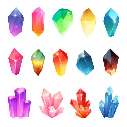 Magic multi colored cave crystals set for game Vector Image