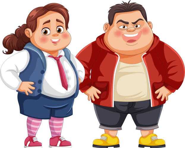 Two cartoon children smiling in school corridor Vector Image