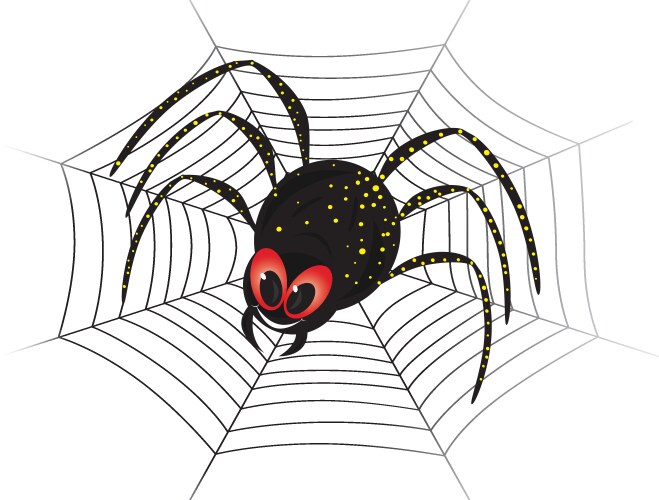 Cartoon spider on cobweb Royalty Free Vector Image