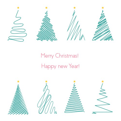 Christmas trees set hand drawing line graphic Vector Image
