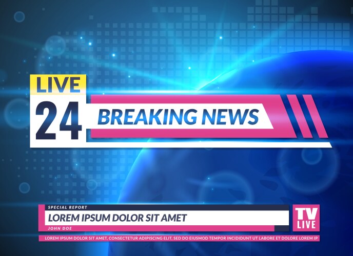 Breaking news live banner on glowing wavy lines Vector Image