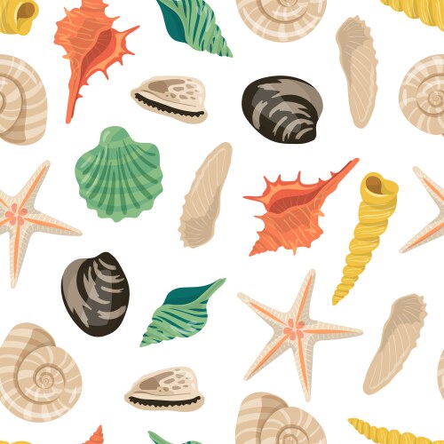Seashells pattern background Royalty Free Vector Image