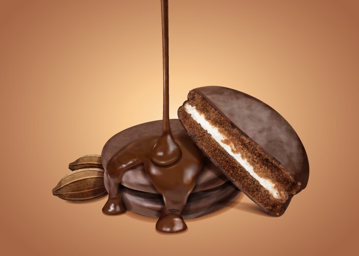 Choco pie ads with dripping syrup Royalty Free Vector Image