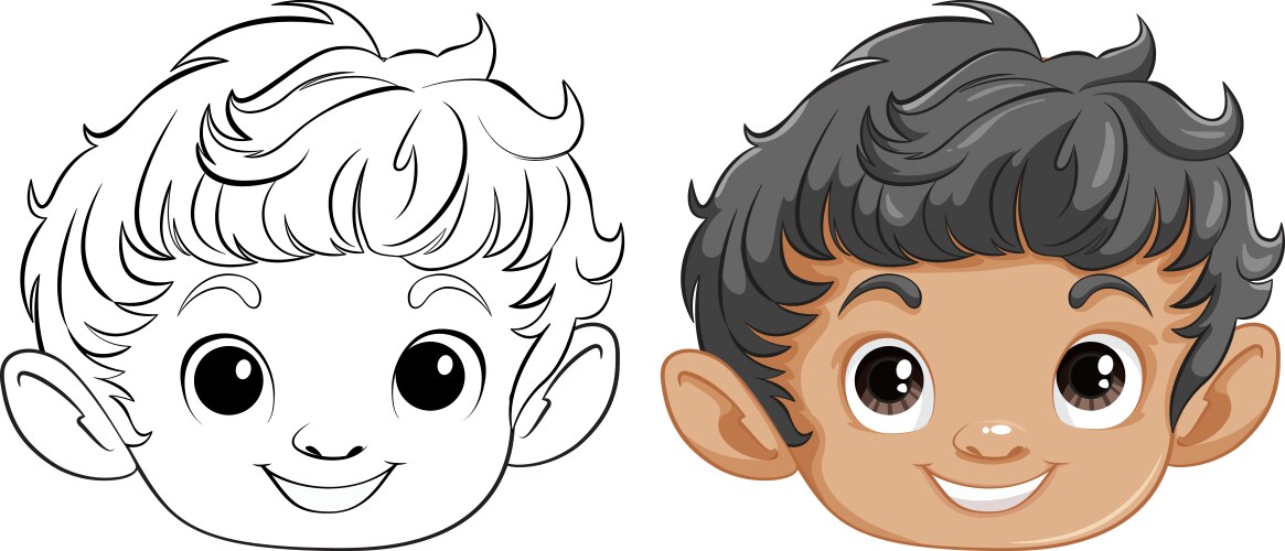 Two cartoon boys with different skin tones smiling