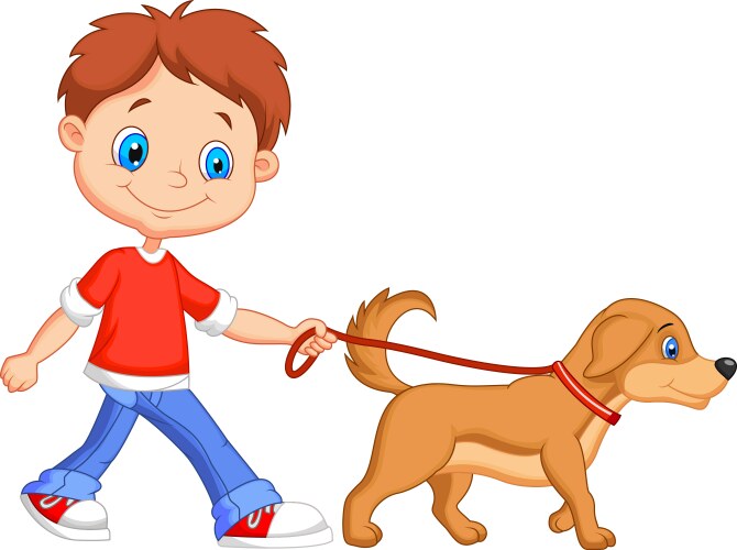 Happy boy walking with his dog Royalty Free Vector Image