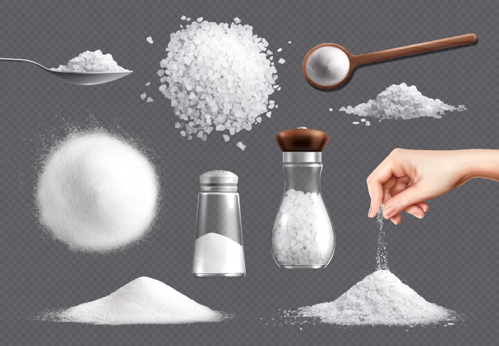 Realistic salt icon set Royalty Free Vector Image