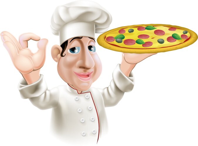 Italian chef holding pizza on white background Vector Image