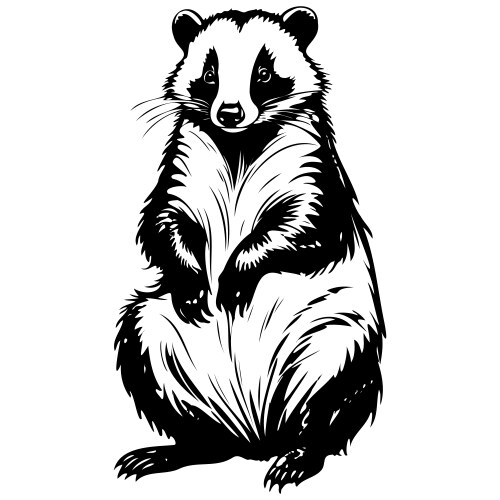 Engrave badger sitting drawing black silhouette Vector Image
