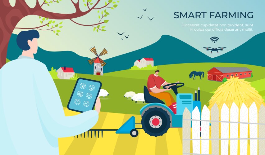Smart farmer and farming concept Royalty Free Vector Image
