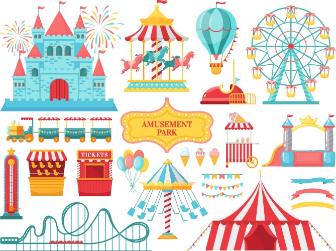 Amusement park landscape carnival roller coasters Vector Image