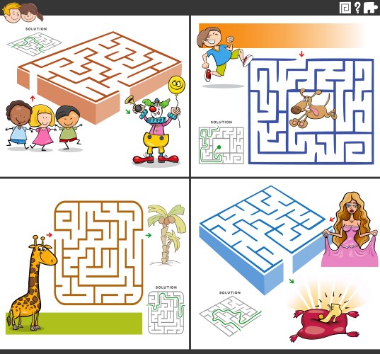 Maze activities set with cartoon dogs and puppies Vector Image