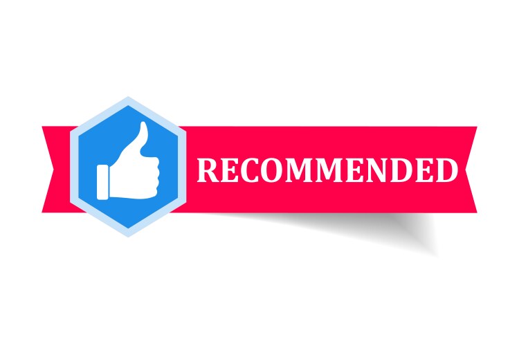 Red banner recommended with thumbs up Royalty Free Vector