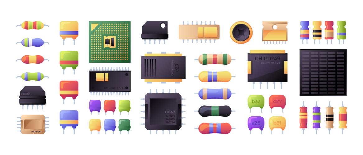 Big set of isometric electronic components Vector Image