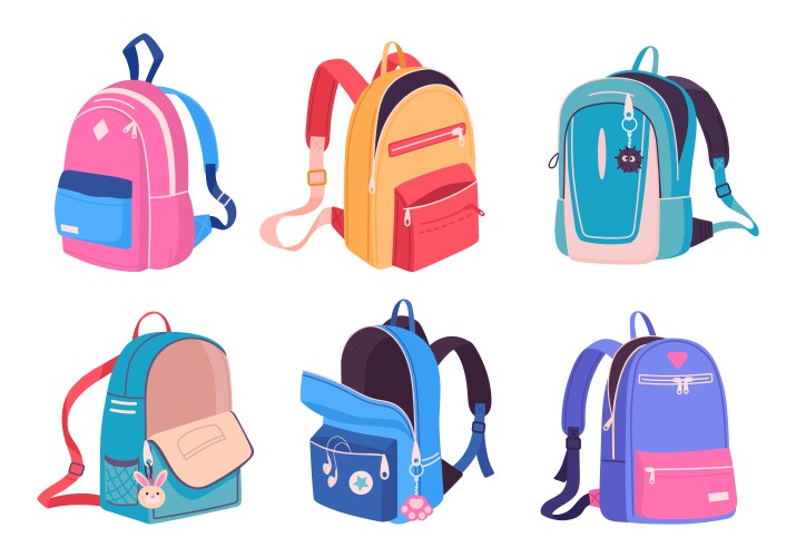 Cartoon school backpacks colorful bags Royalty Free Vector