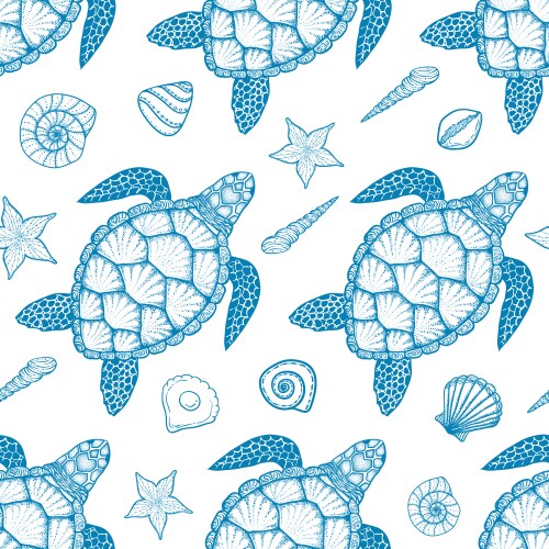 Sea turtle in line art style hand drawn design Vector Image