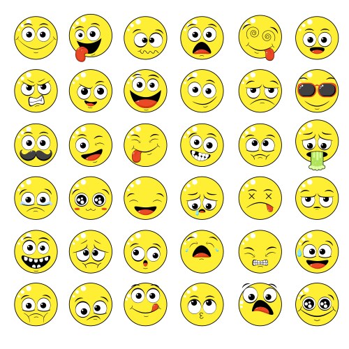 Smileys emoticon glossy set Royalty Free Vector Image