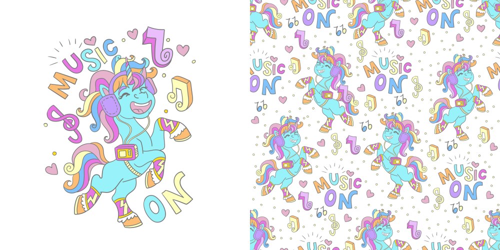 Unicorn with butterflies and seamless pattern Vector Image