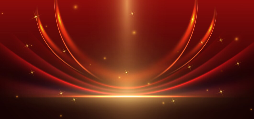 Abstract elegant red curved ray with gold Vector Image