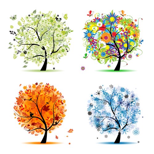 Four seasons of tree and landscape Royalty Free Vector Image
