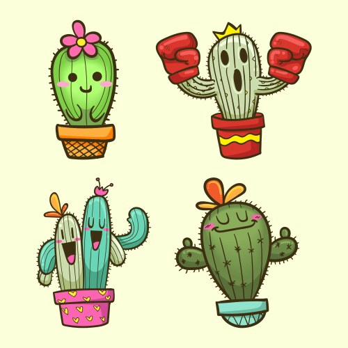 Cute cactus emoticons Royalty Free Vector Image