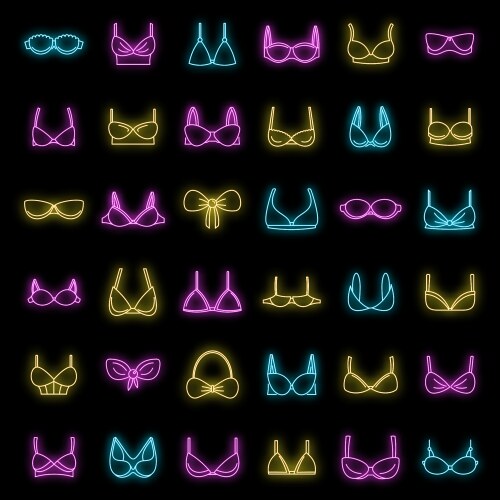 Modern optical fiber icons set neon Royalty Free Vector