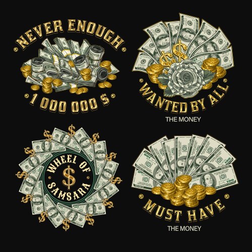 Monochrome money labels with 100 dollars text Vector Image