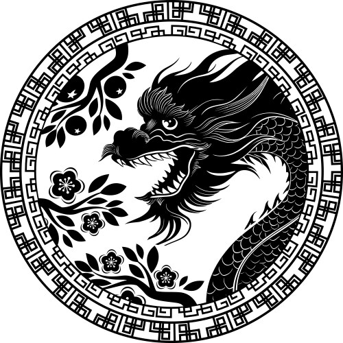 Dragon with flowers and ornamental design Vector Image