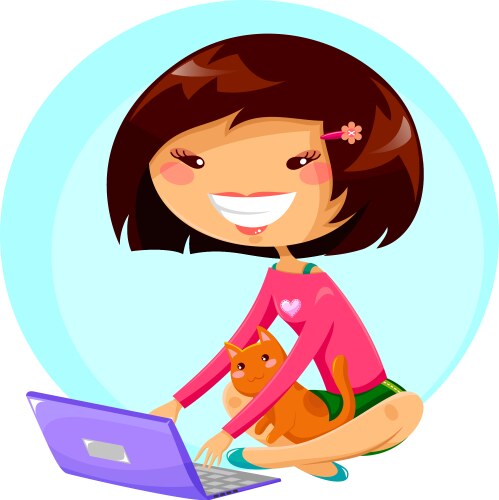 Cartoon Girl Typing on Laptop Vector Images (over 700)