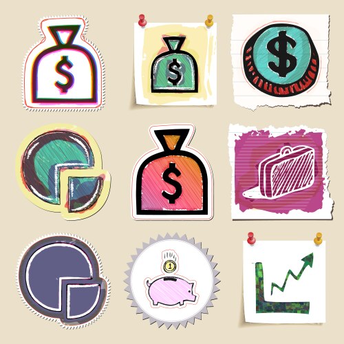 Hand drawn finance emblems set isolated Royalty Free Vector