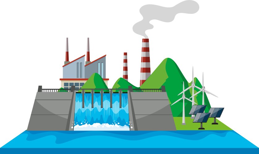 Different design of dam by river Royalty Free Vector Image