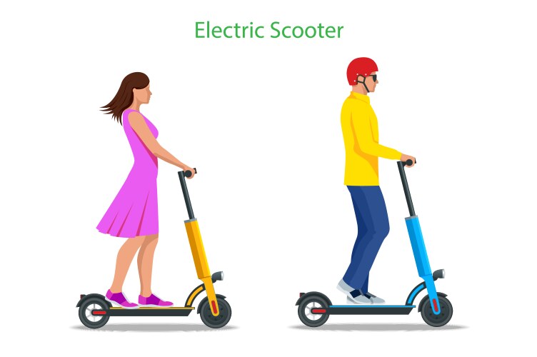 Man with electric scooter 2d isolated Royalty Free Vector
