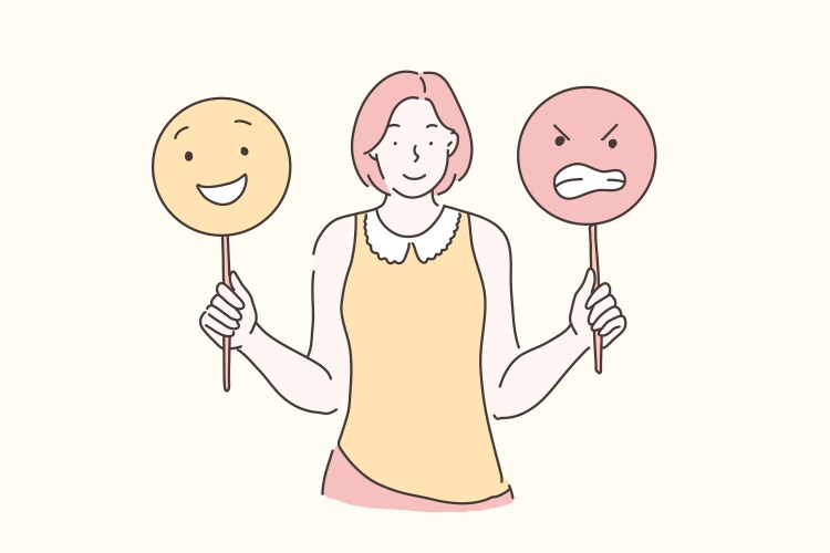 Two cartoon faces showing different emotions Vector Image