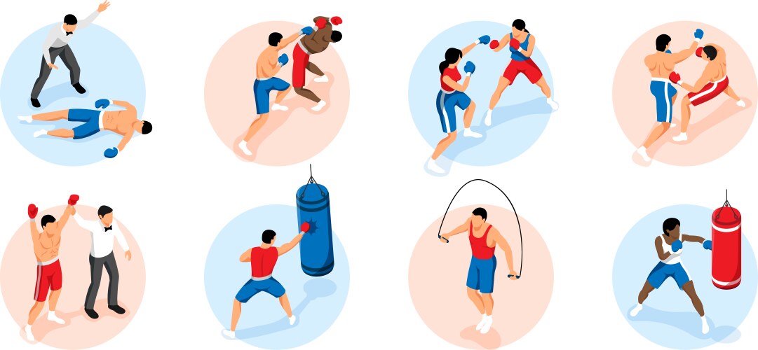 Boxing isometric compositions Royalty Free Vector Image