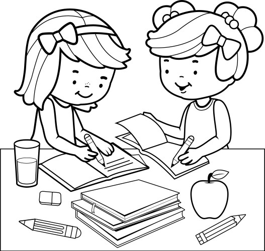 Children doing their homework Royalty Free Vector Image