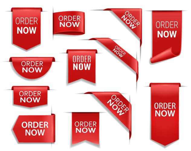 Red ribbons labels and banners set Royalty Free Vector Image