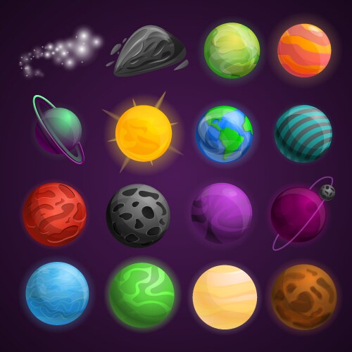 Planets icon set realistic style Royalty Free Vector Image