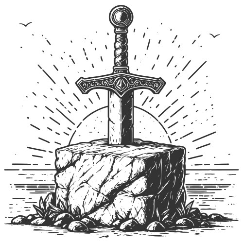Sword in stone medieval engraving sketch Vector Image