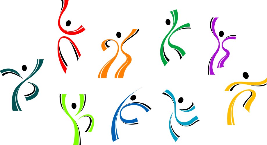 Set human body logos people shapes linear Vector Image