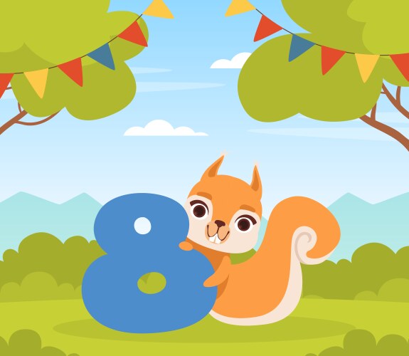 Funny cute squirrel animal and number eight Vector Image