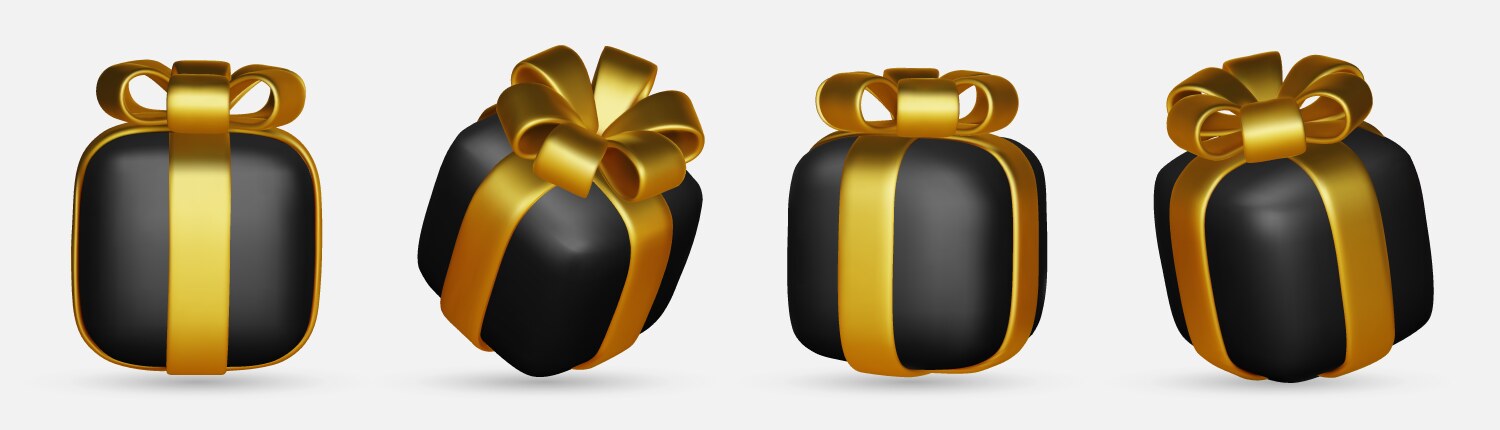 3d gift boxes set with gold ribbon bow isolated Vector Image