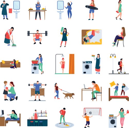 Muslim boy kid daily routine cartoon Royalty Free Vector