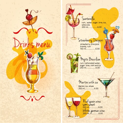 Alcohol cocktails drink menu card template Vector Image