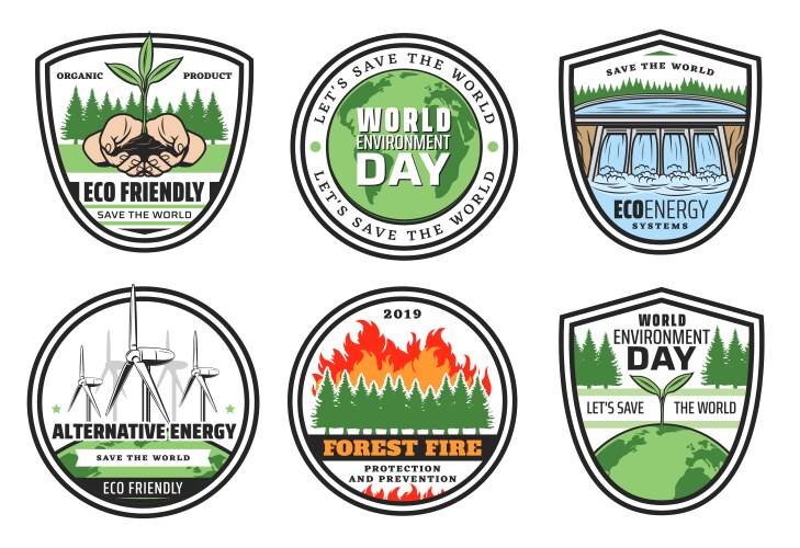 Save earth nature ecology badges set Royalty Free Vector