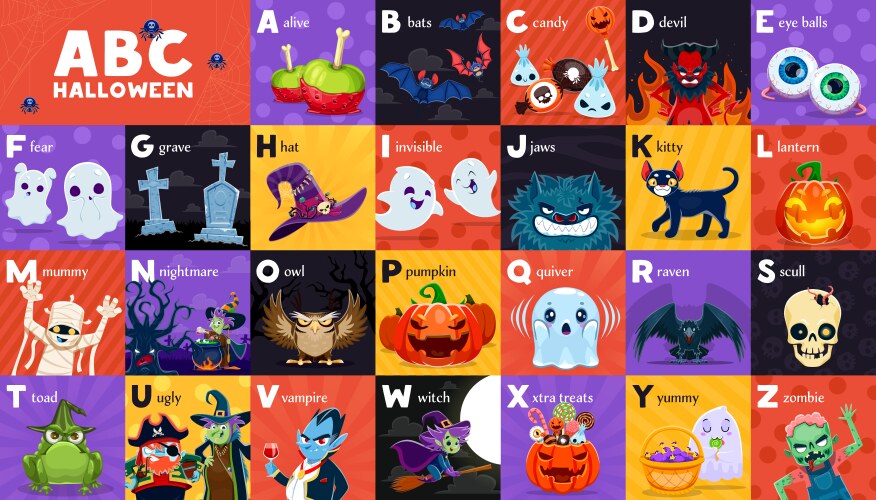 Halloween funny alphabet for children Royalty Free Vector