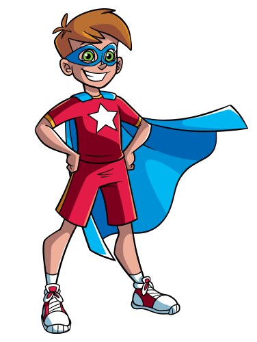 Cartoon happy superhero boy posing Royalty Free Vector Image