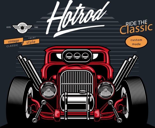 Hot rod in full face Royalty Free Vector Image